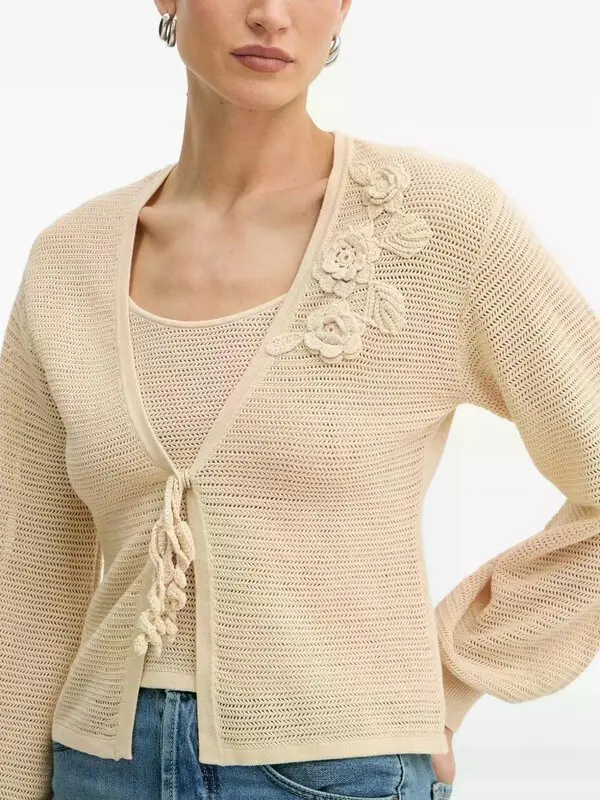 TWINSET Open-knit Floral Appliqué Cardigan
