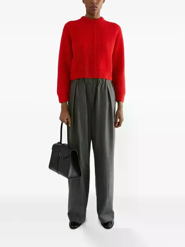 JIL SANDER Pinstriped Wool Wide Leg Trousers