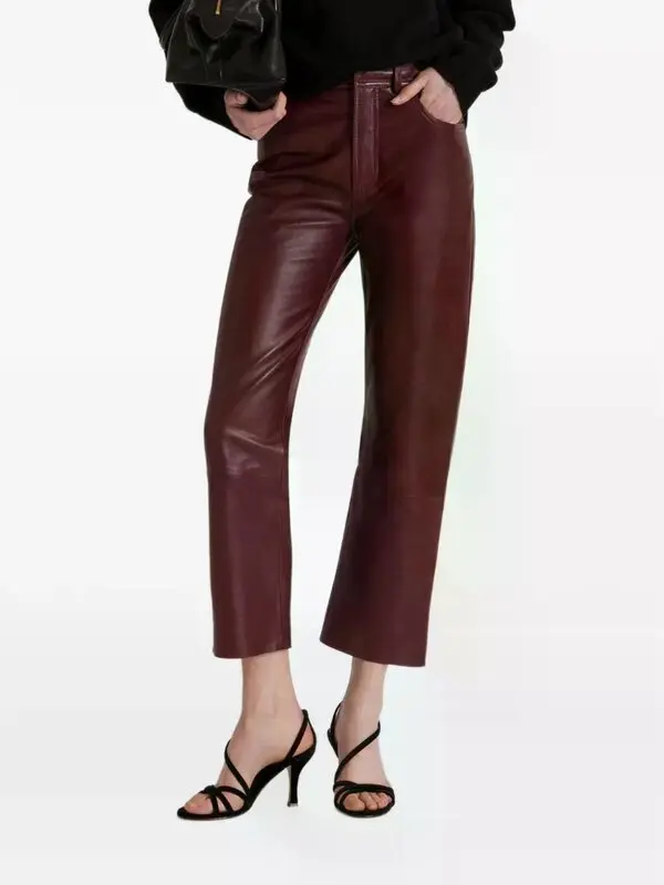 Alberta Ferretti Brown Sheepskin Logo Plaque Trousers