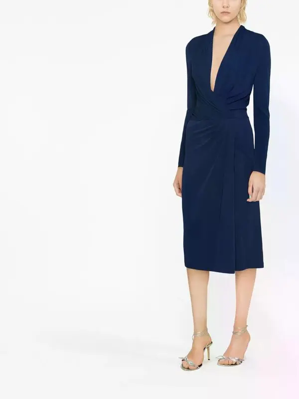 Alberta Ferretti Twisted-front Long-sleeved Midi Dress