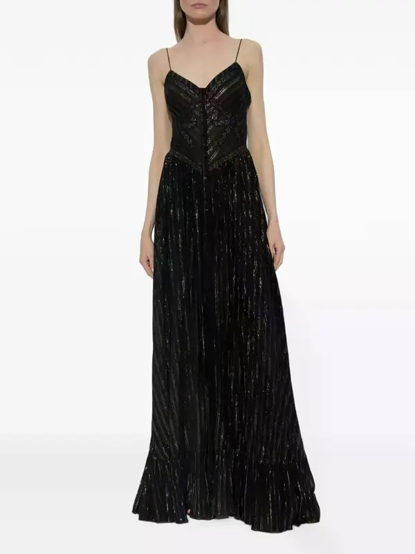 SELF-PORTRAIT Pleated Lace-trim Maxi Dress