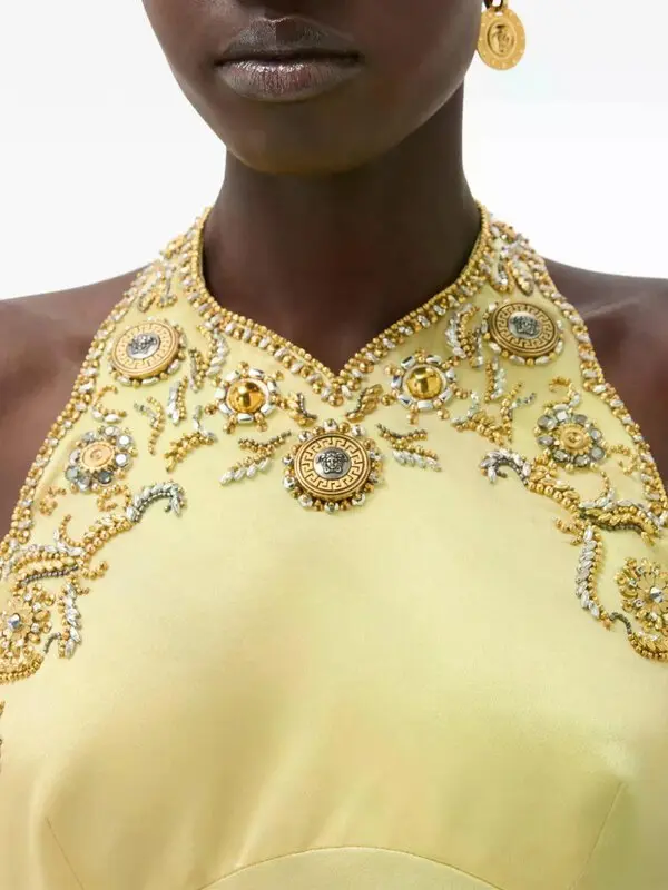 Versace Embroidered Silk Cady Satin Mini Dress