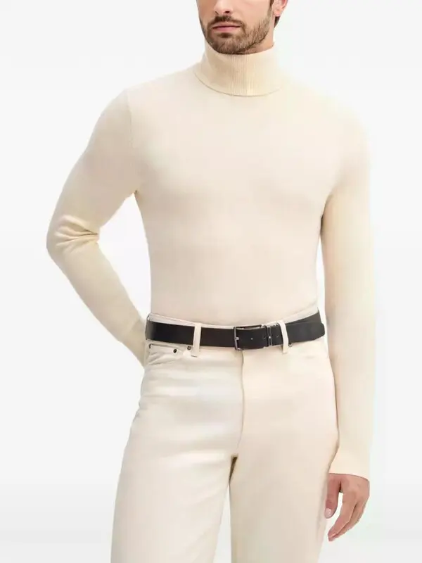 Sisley Cream Ribbed Knit Roll-neck Sweater