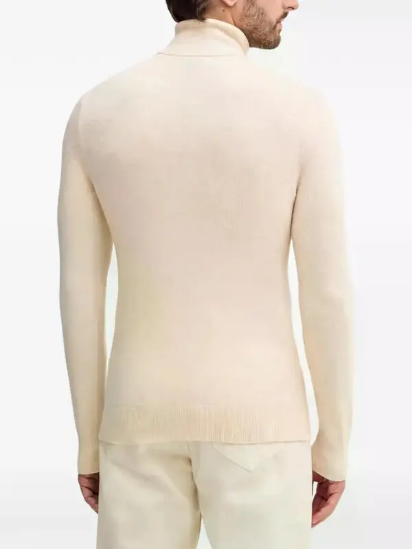 Sisley Cream Ribbed Knit Roll-neck Sweater