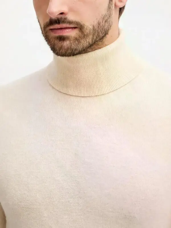 Sisley Cream Ribbed Knit Roll-neck Sweater