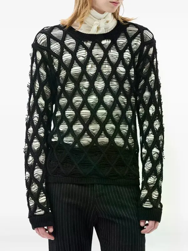 ANN DEMEULEMEESTER Open-knit Diamond Pattern Sweater