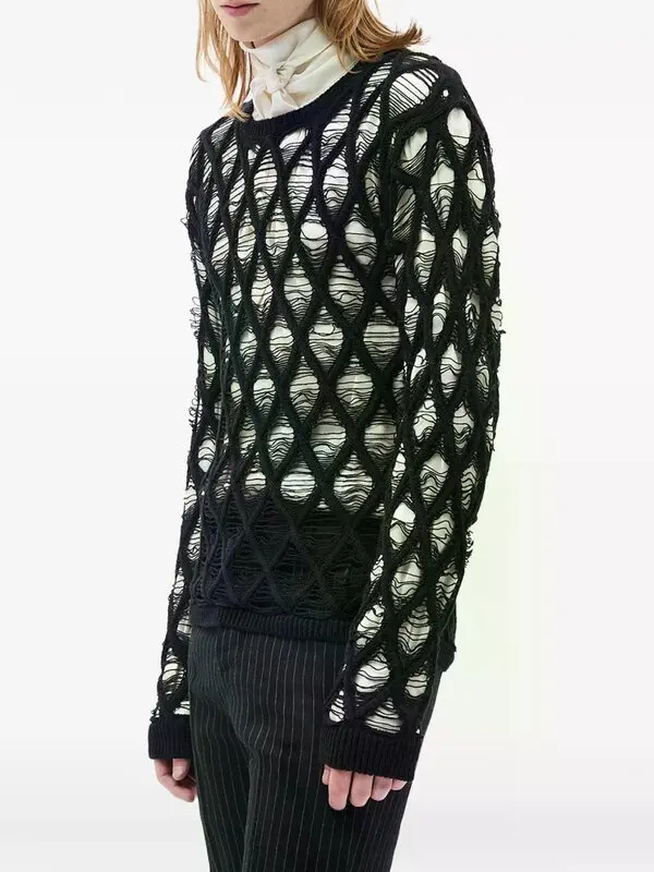 ANN DEMEULEMEESTER Open-knit Diamond Pattern Sweater