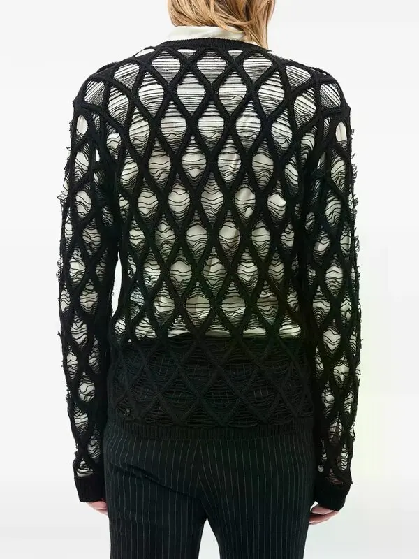 ANN DEMEULEMEESTER Open-knit Diamond Pattern Sweater
