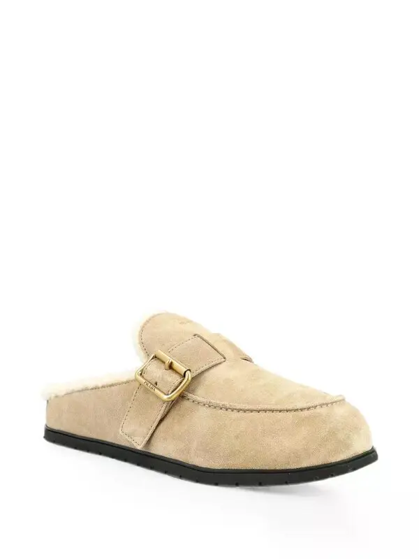 Prada Shearling-lined Mules With Buckle Fastening