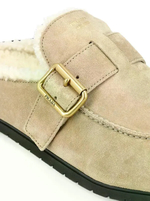 Prada Shearling-lined Mules With Buckle Fastening