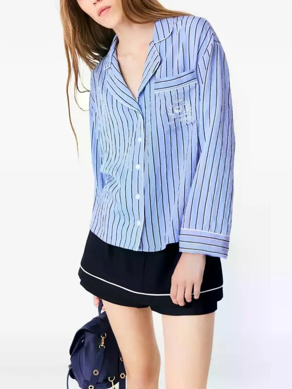Maje Striped Shirt With Embroidered Badge