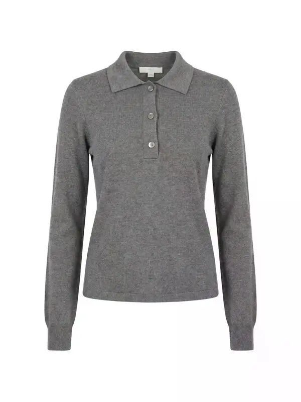 Malo Ribbed Long-sleeve Knitted Polo Top - Grey