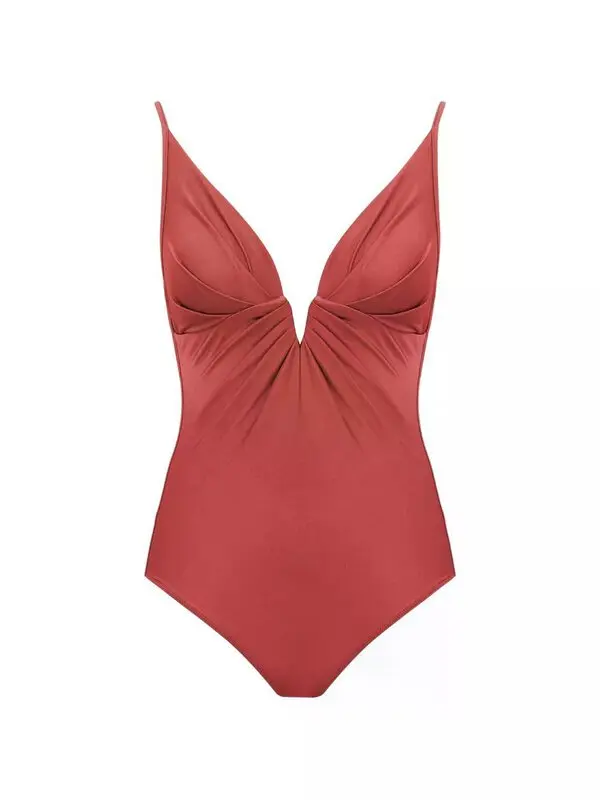 Zimmermann Solstice Ruched V-neck Swimsuit - Red
