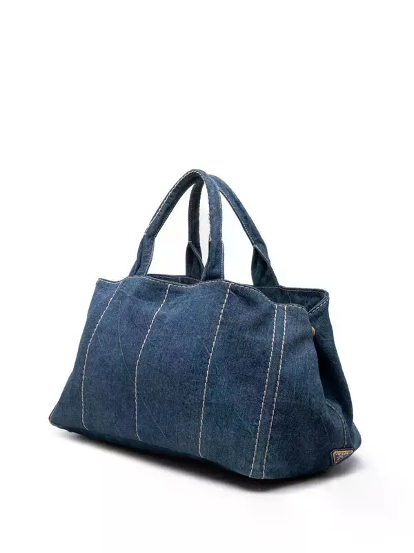 Prada Large Denim Canapa Logo Satchel - Blue