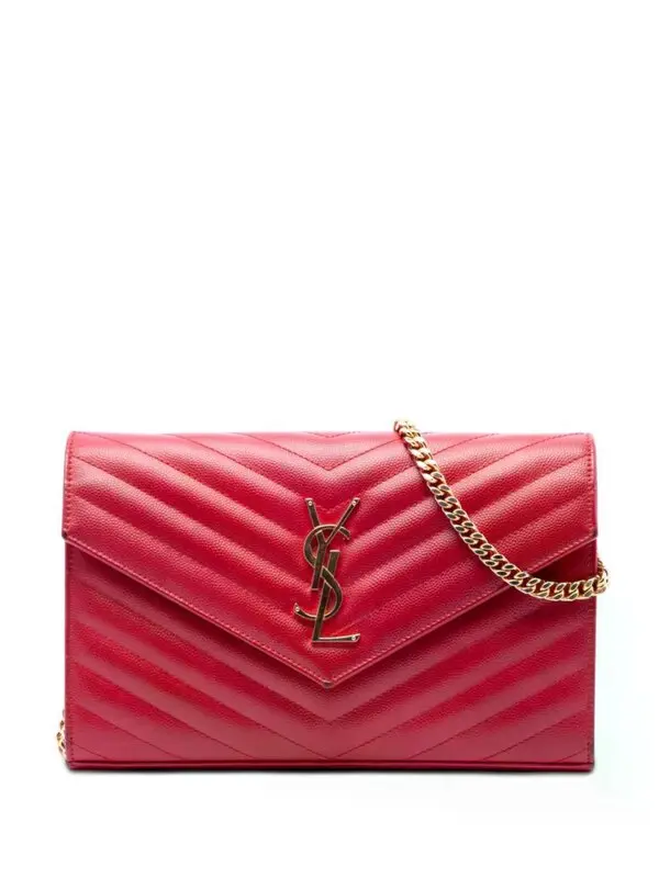 Saint Laurent Grain De Poudre Cassandre Envelope Chain Wallet Crossbody Bag - Red