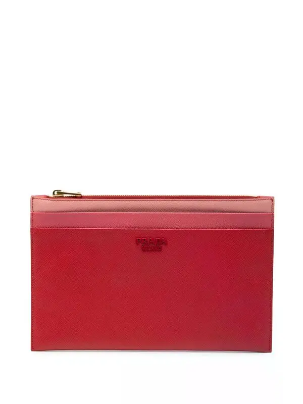 Prada 2010-2026 Tricolor Saffiano Zippered Portfolio Clutch Bag - Red