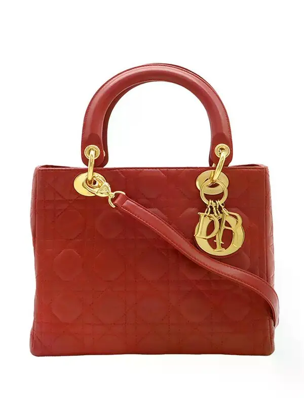 Dior 1997 Medium Lambskin Cannage Lady Satchel - Red