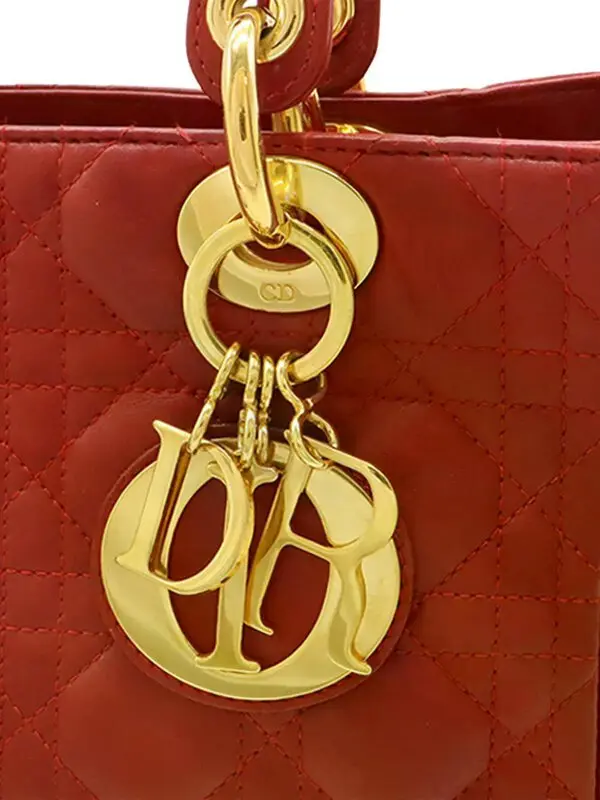 Dior 1997 Medium Lambskin Cannage Lady Satchel - Red