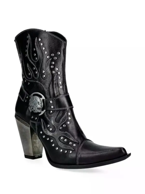 NEW ROCK Skull Plaque Flame Appliqué Boots