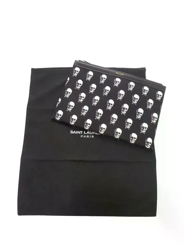 Saint Laurent Canvas Skull Print Zip Clutch Bag