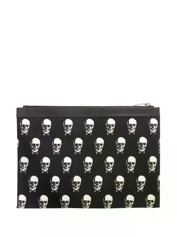 Saint Laurent Canvas Skull Print Zip Clutch Bag
