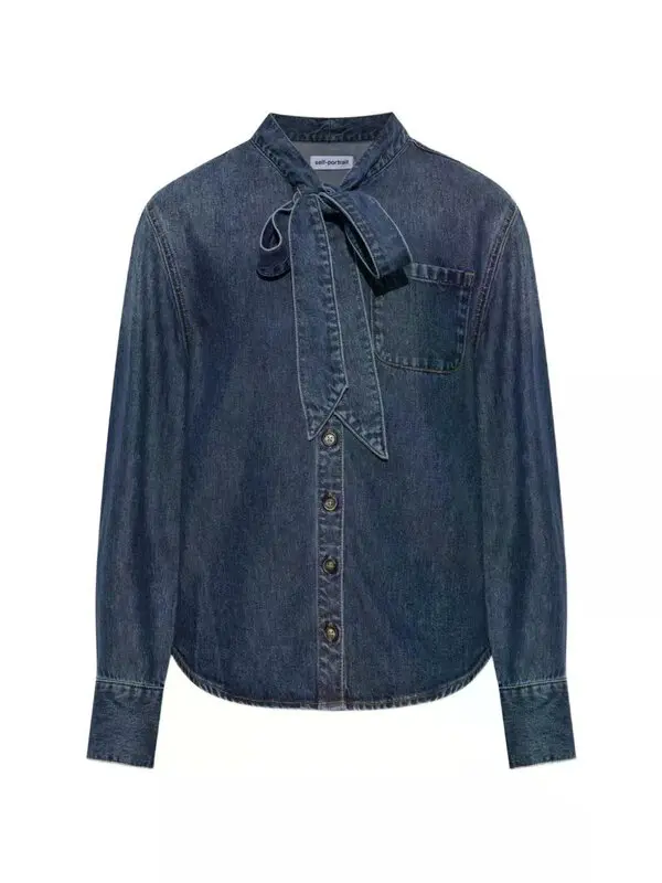 SELF-PORTRAIT Tie-neck Denim Shirt