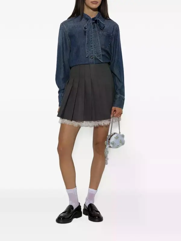 SELF-PORTRAIT Tie-neck Denim Shirt