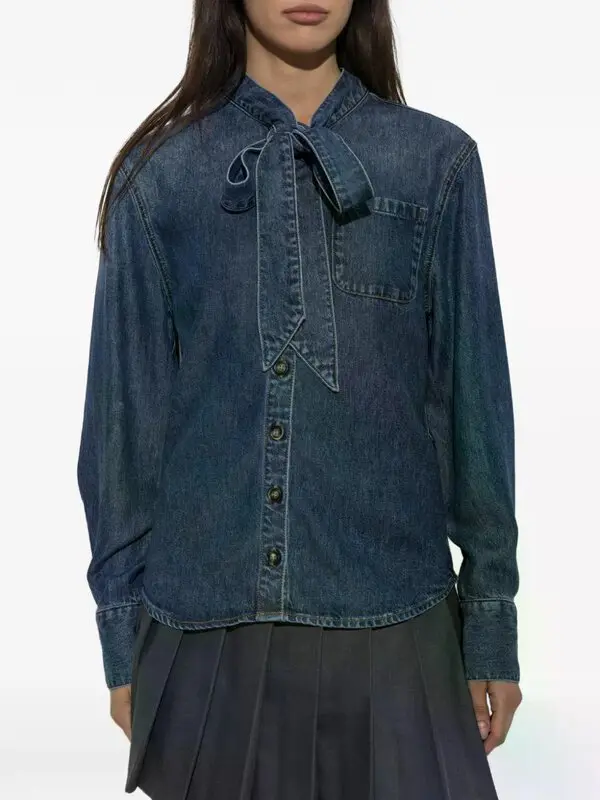 SELF-PORTRAIT Tie-neck Denim Shirt