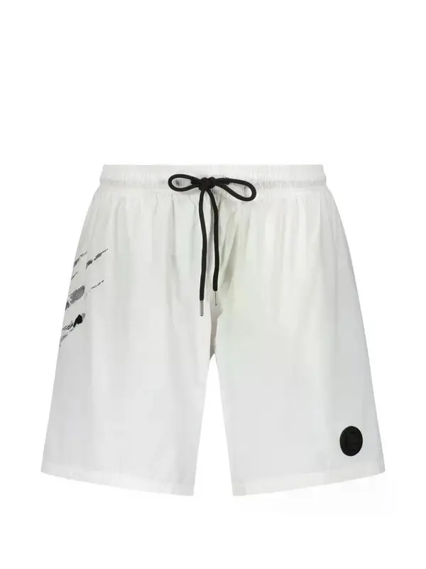 PLEIN SPORT Logo Patch Graphic Print Swim Shorts - White