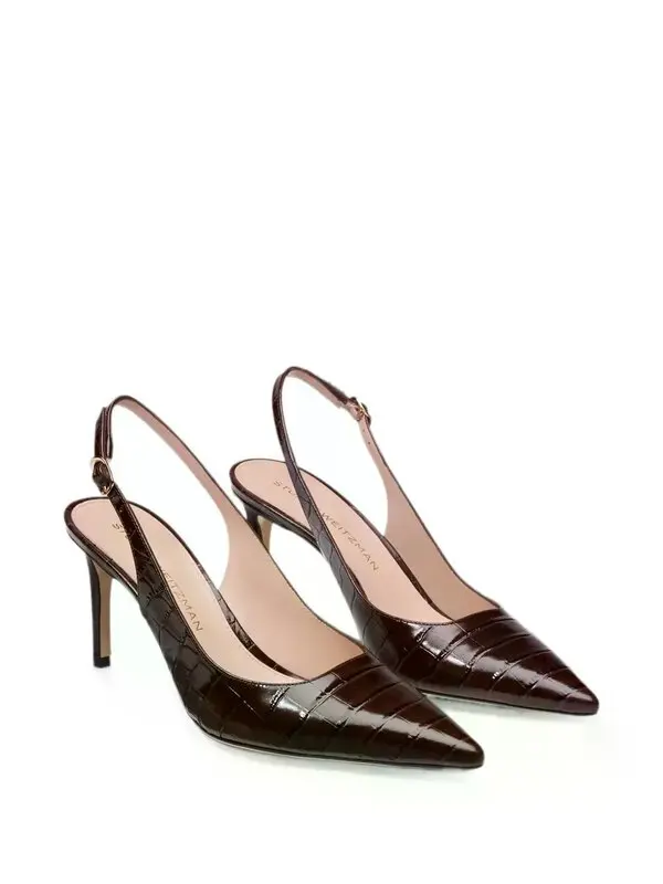 STUART WEITZMAN Power Croc-effect Slingback Pumps