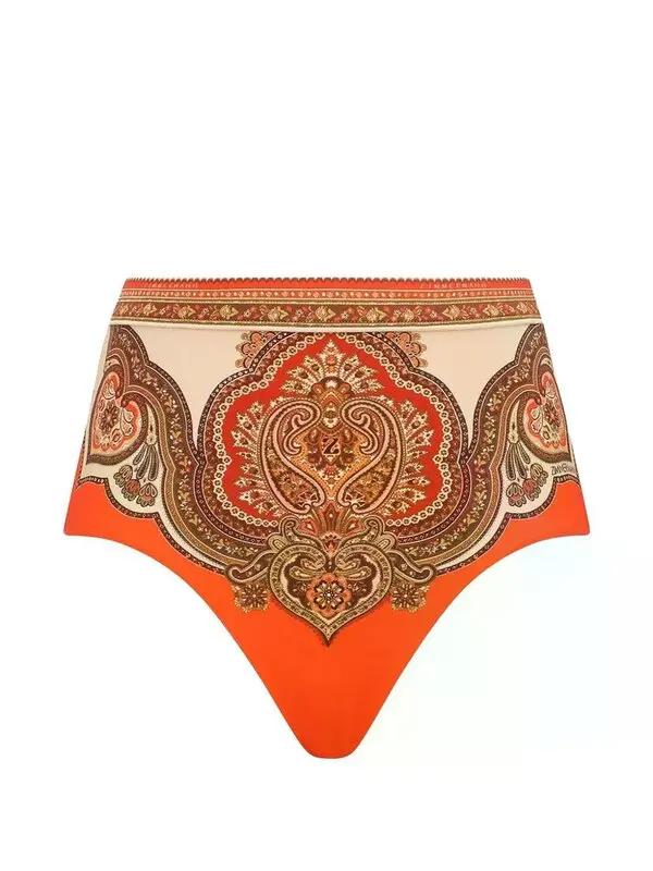 Zimmermann Mahon Paisley-print High-waisted Bikini Bottoms - Orange