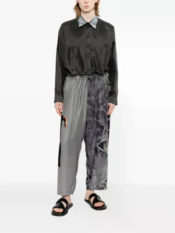Yohji Yamamoto Charcoal Asymmetrical Graphic Print Trousers