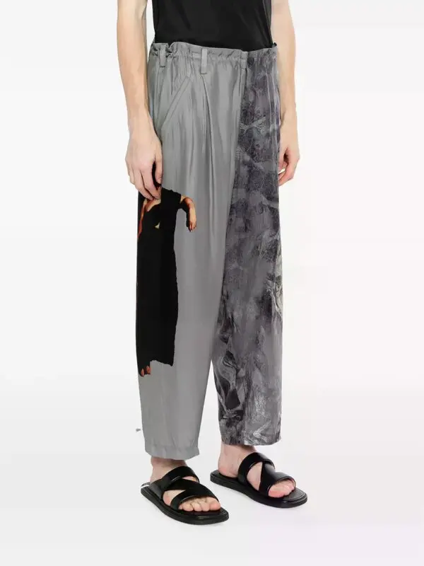 Yohji Yamamoto Charcoal Asymmetrical Graphic Print Trousers
