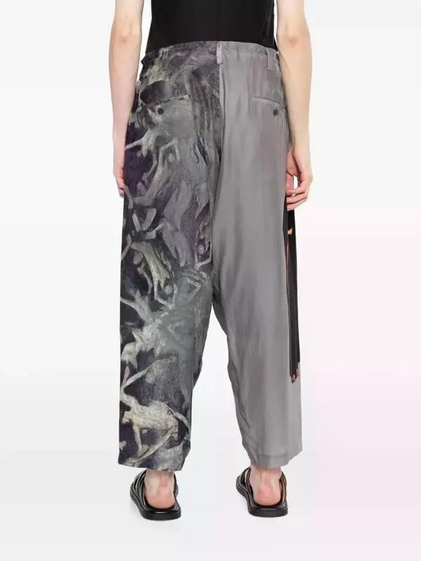 Yohji Yamamoto Charcoal Asymmetrical Graphic Print Trousers