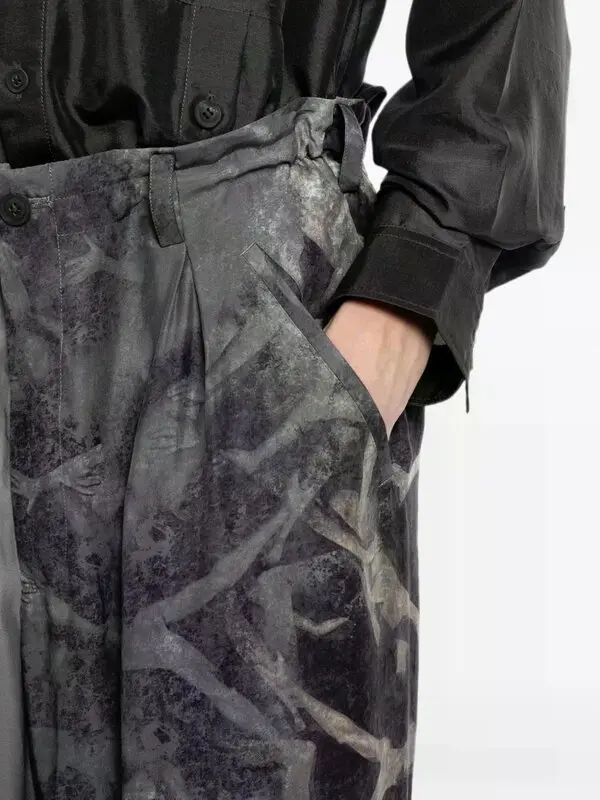 Yohji Yamamoto Charcoal Asymmetrical Graphic Print Trousers