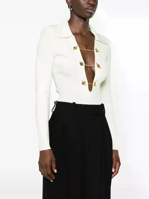 Elisabetta Franchi Ribbed-knit Bodysuit With Toggle-chain Detail