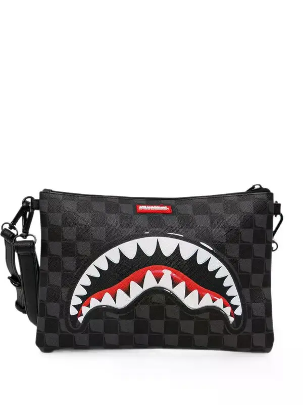 SPRAYGROUND Check Pattern Shark Motif Clutch Bag