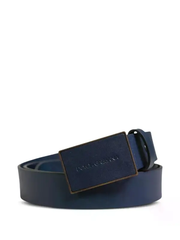 Dolce & Gabbana Logo Plaque Leather Belt - Blue