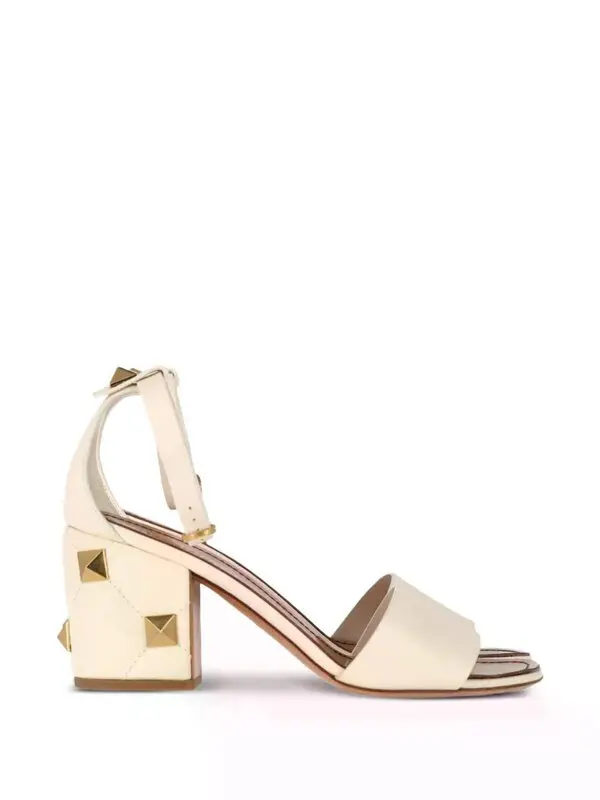 Valentino Garavani Off-white Leather Roman Stud Block-heel Sandals - Neutrals