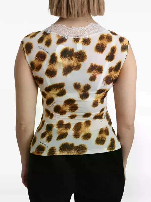 Roberto Cavalli Leopard Print Lace-trim Top