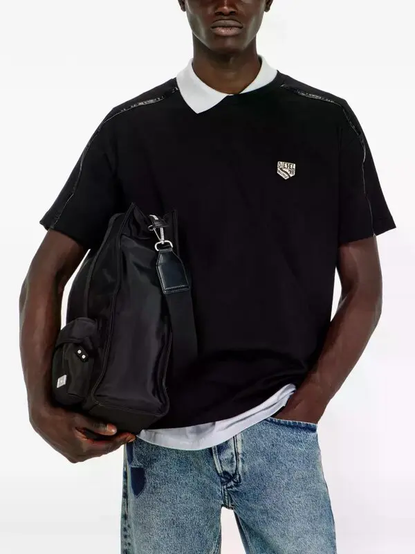 DIESEL® T-shirt With Contrast Trims And Logo Patch - Black