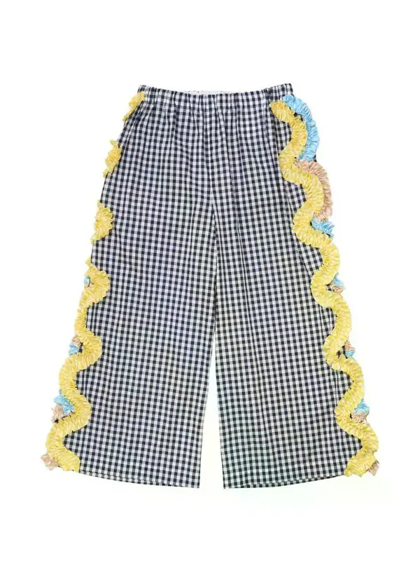COMME DES GARÇONS TAO Gingham Ruffled Wide-leg Trousers