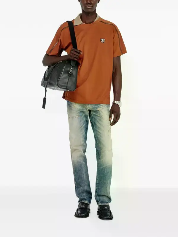 DIESEL® T-shirt With Contrast Trims And Logo Patch - Orange