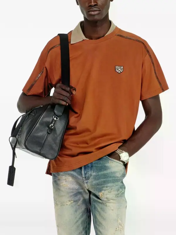 DIESEL® T-shirt With Contrast Trims And Logo Patch - Orange