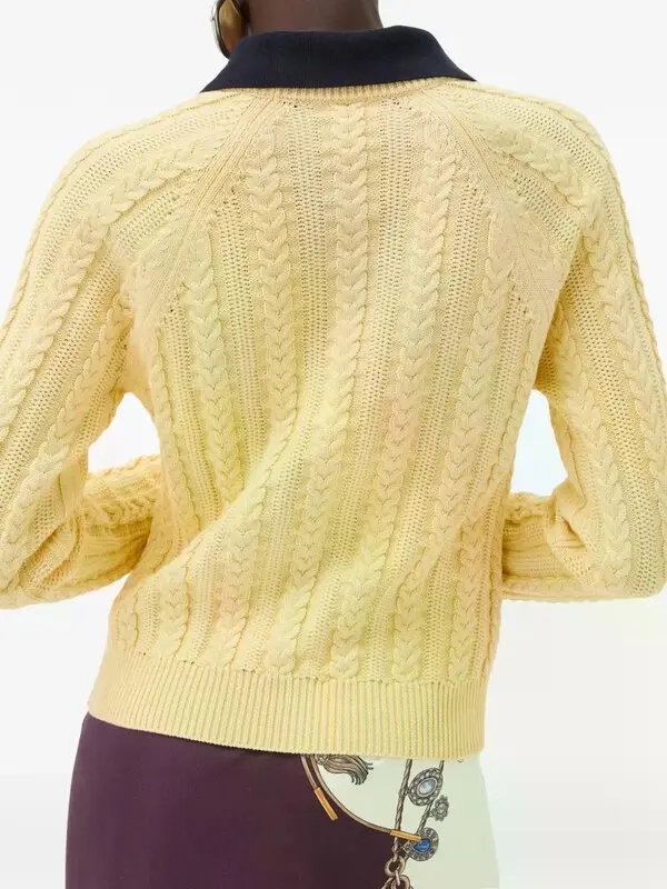 Versace Cable Knit Contrasting Collar Sweater
