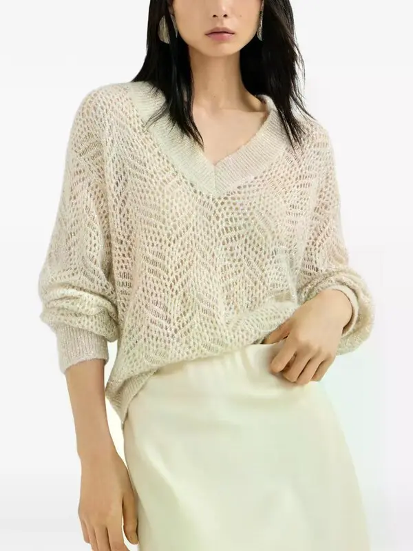 Brunello Cucinelli Mohair And Wool Abstract Leaf Sweater