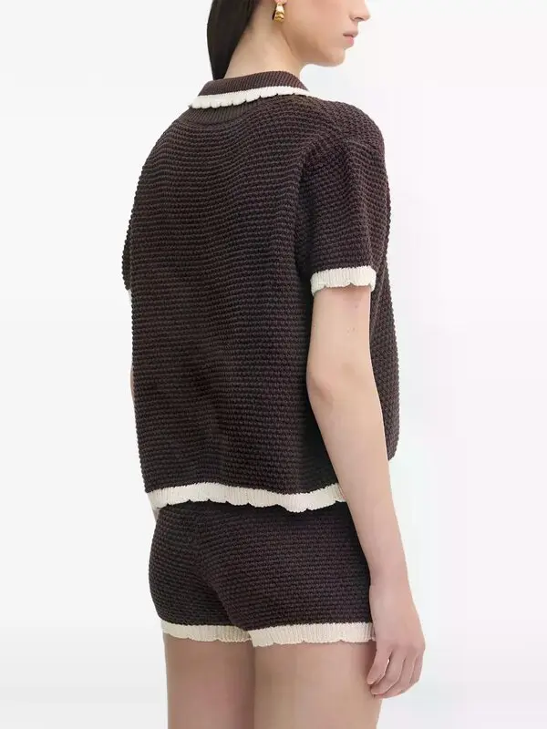 HAVEONE Contrast Trim Shorts And Shirt Set - Brown