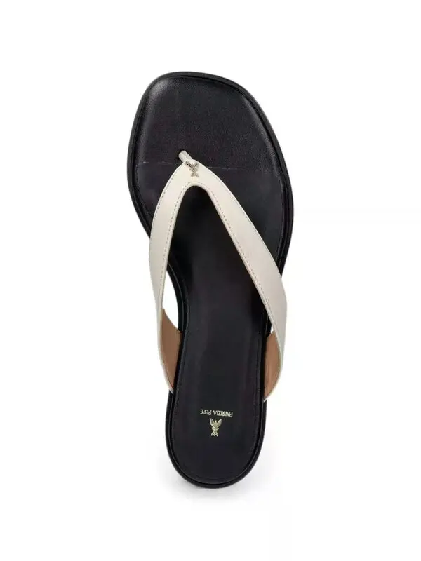 Patrizia Pepe Calf Leather Flip-flops With Logo Plaque - Neutrals