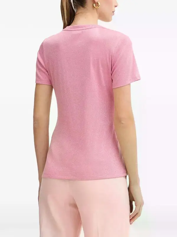 Liu Jo Logo Embroidered V-neck Metallic T-shirt - Pink