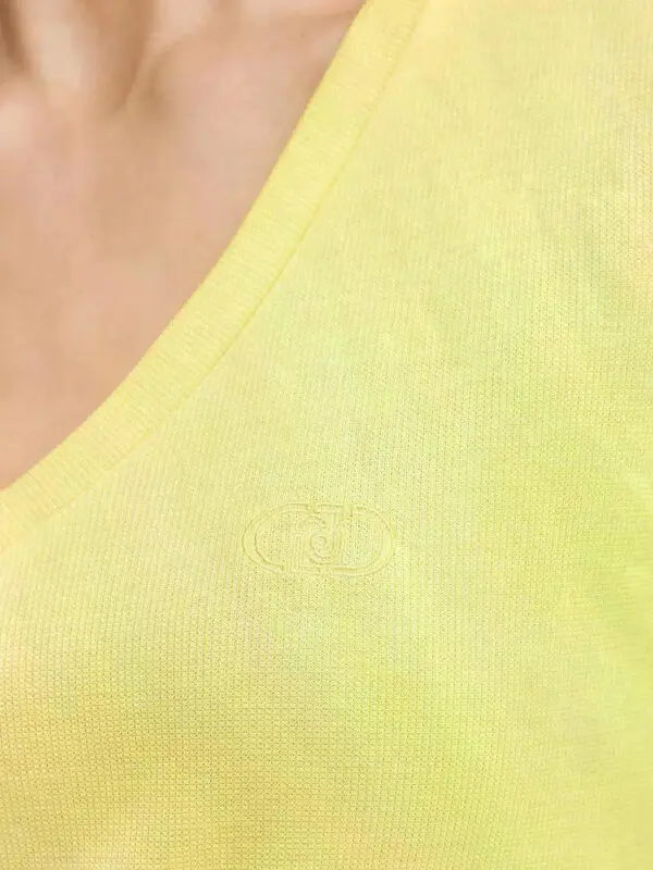 Liu Jo V-neck Logo Embroidered T-shirt - Yellow